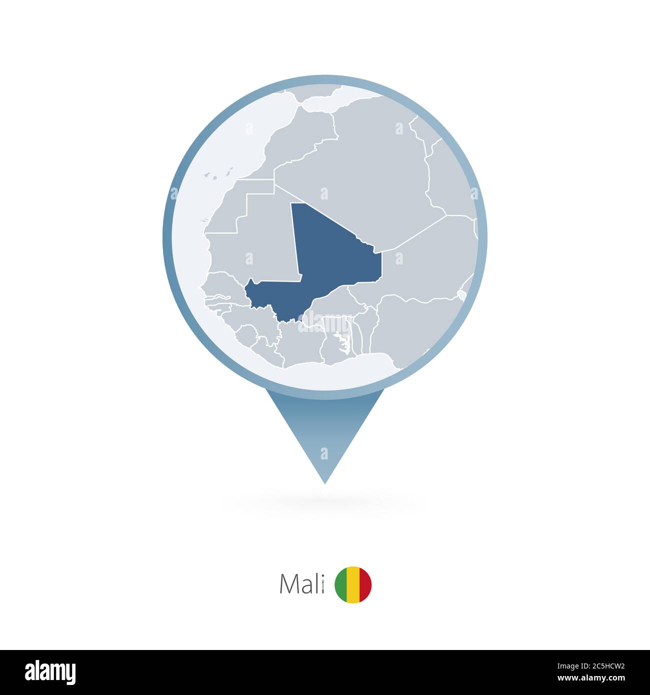 Map pin with detailed map of Mali and neighboring countries Stock ...