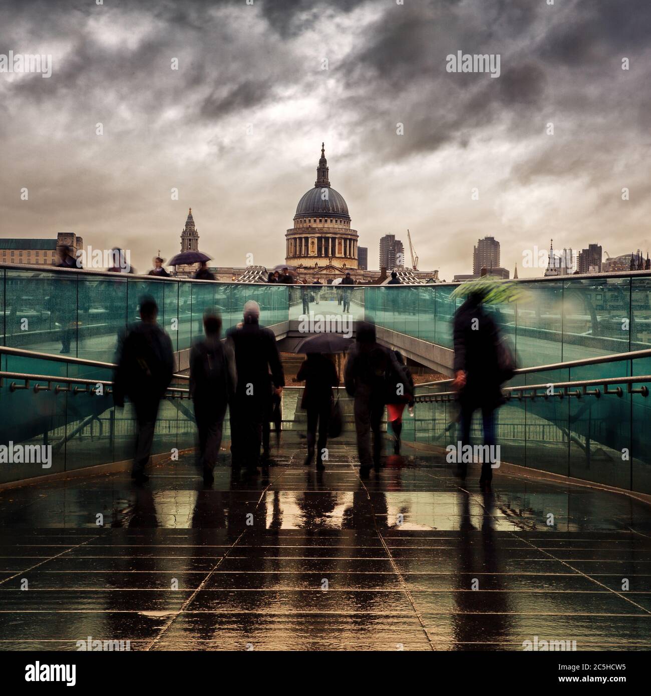 St Paul's Cathedral in the rain, as seen from the south bank of the ...