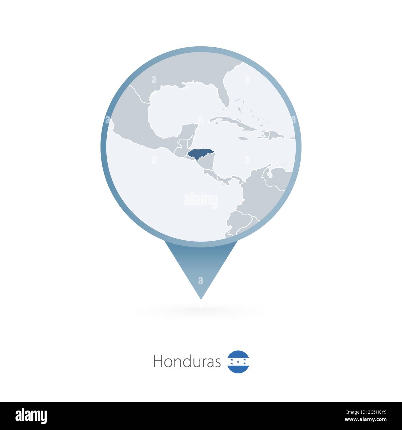 Map pin with detailed map of Honduras and neighboring countries Stock ...