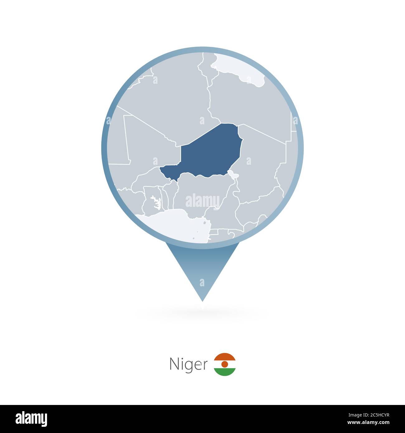 Map pin with detailed map of Niger and neighboring countries Stock ...