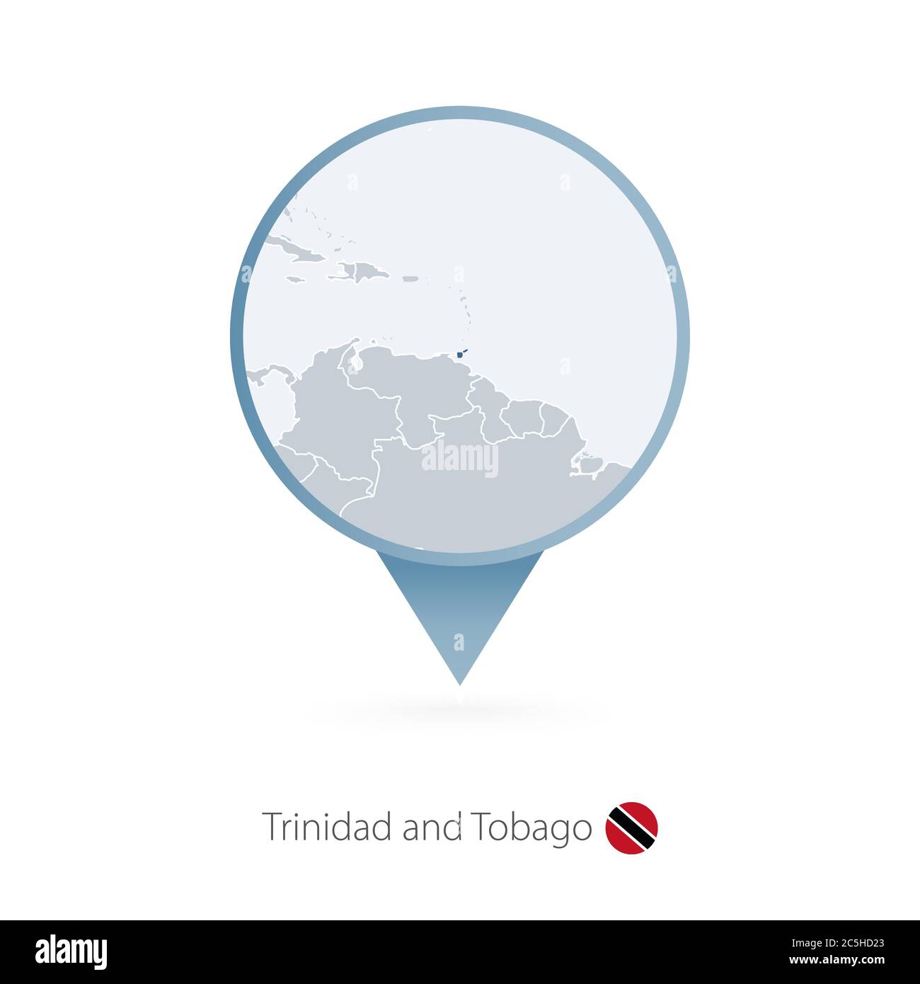Map pin with detailed map of Trinidad and Tobago and neighboring ...