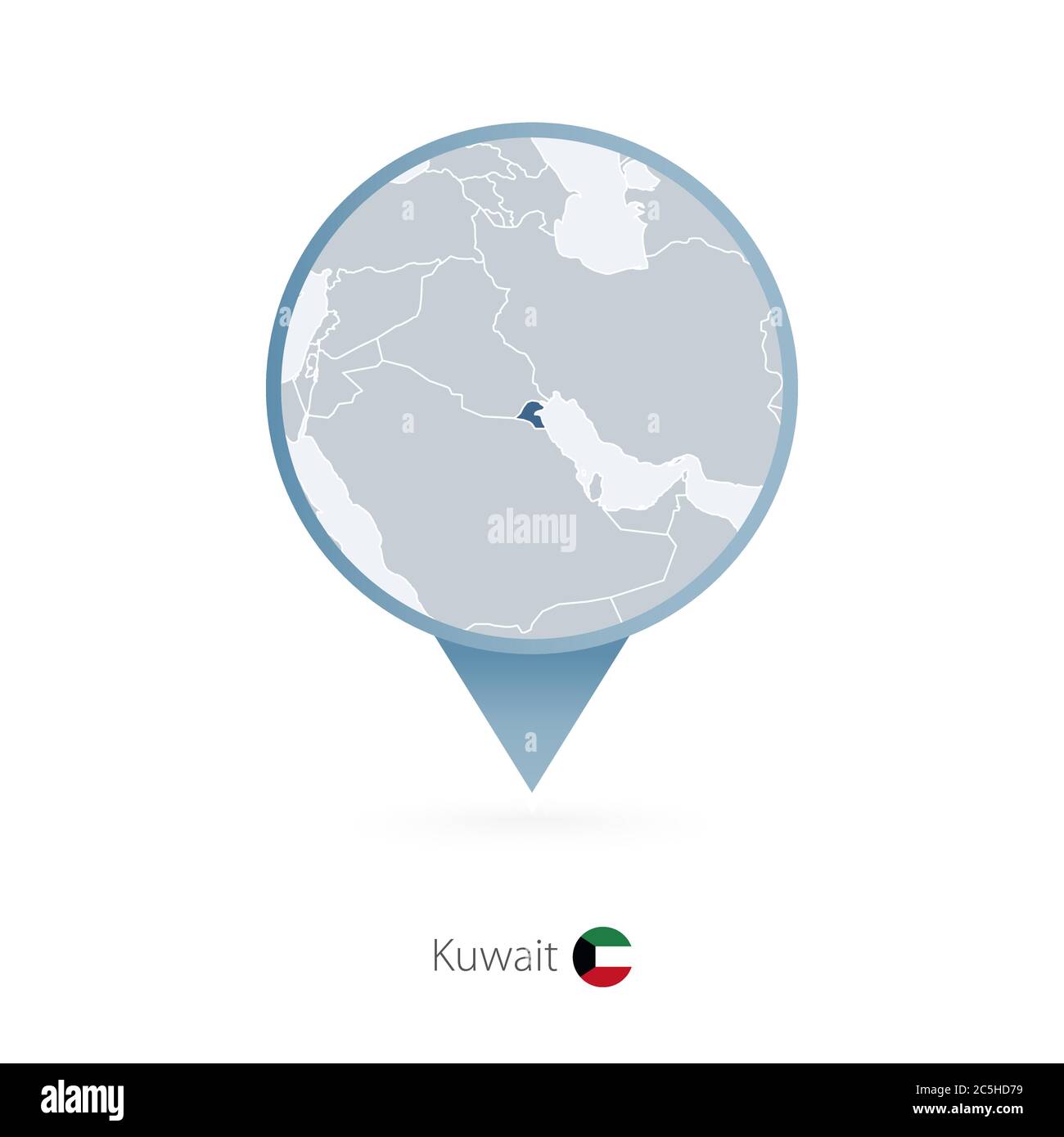 Map pin with detailed map of Kuwait and neighboring countries Stock ...