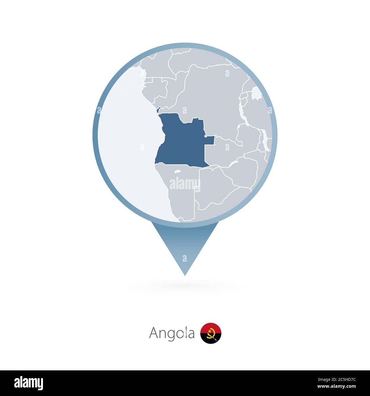 Map pin with detailed map of Angola and neighboring countries Stock ...