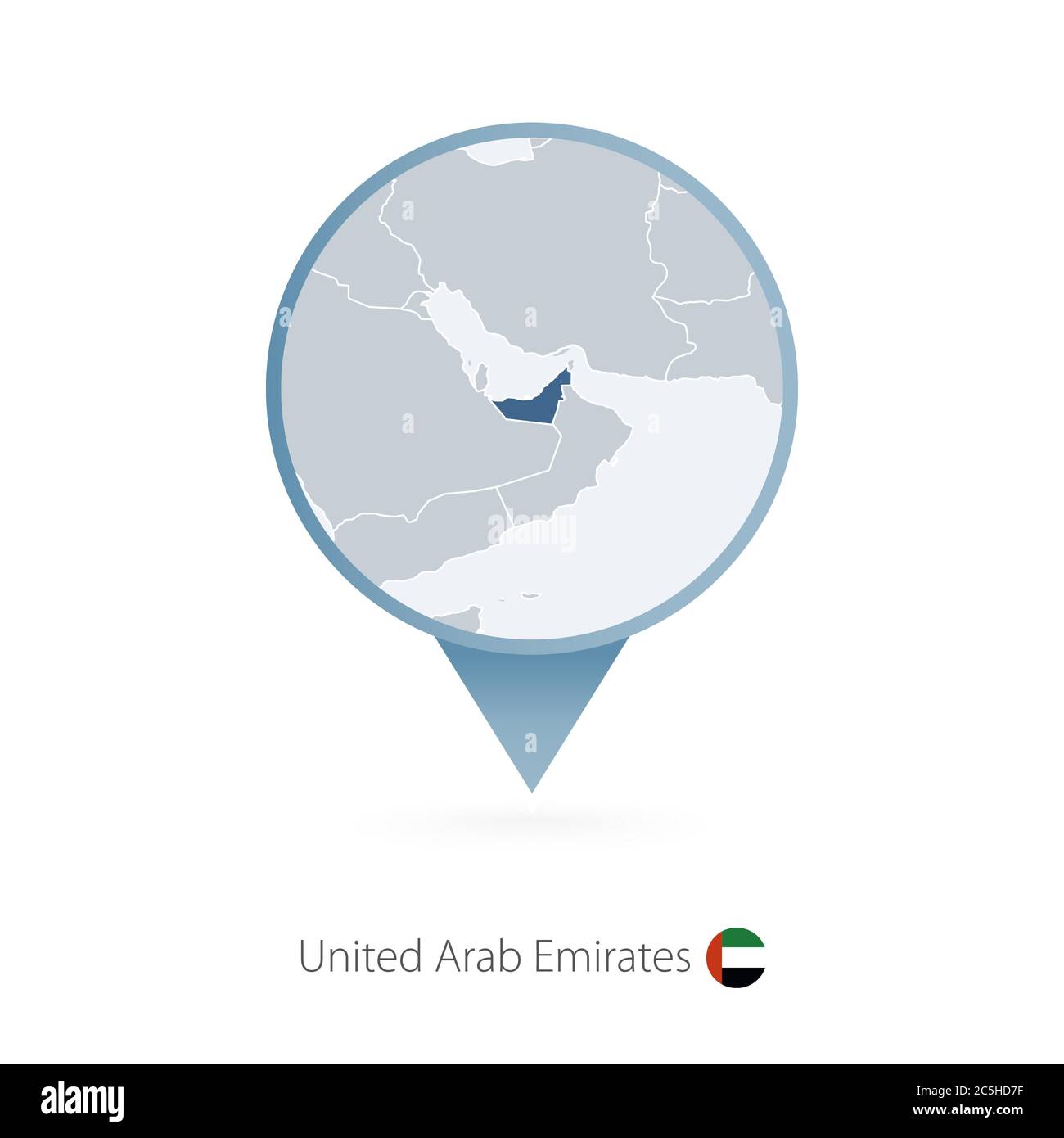 Map pin with detailed map of United Arab Emirates and neighboring ...