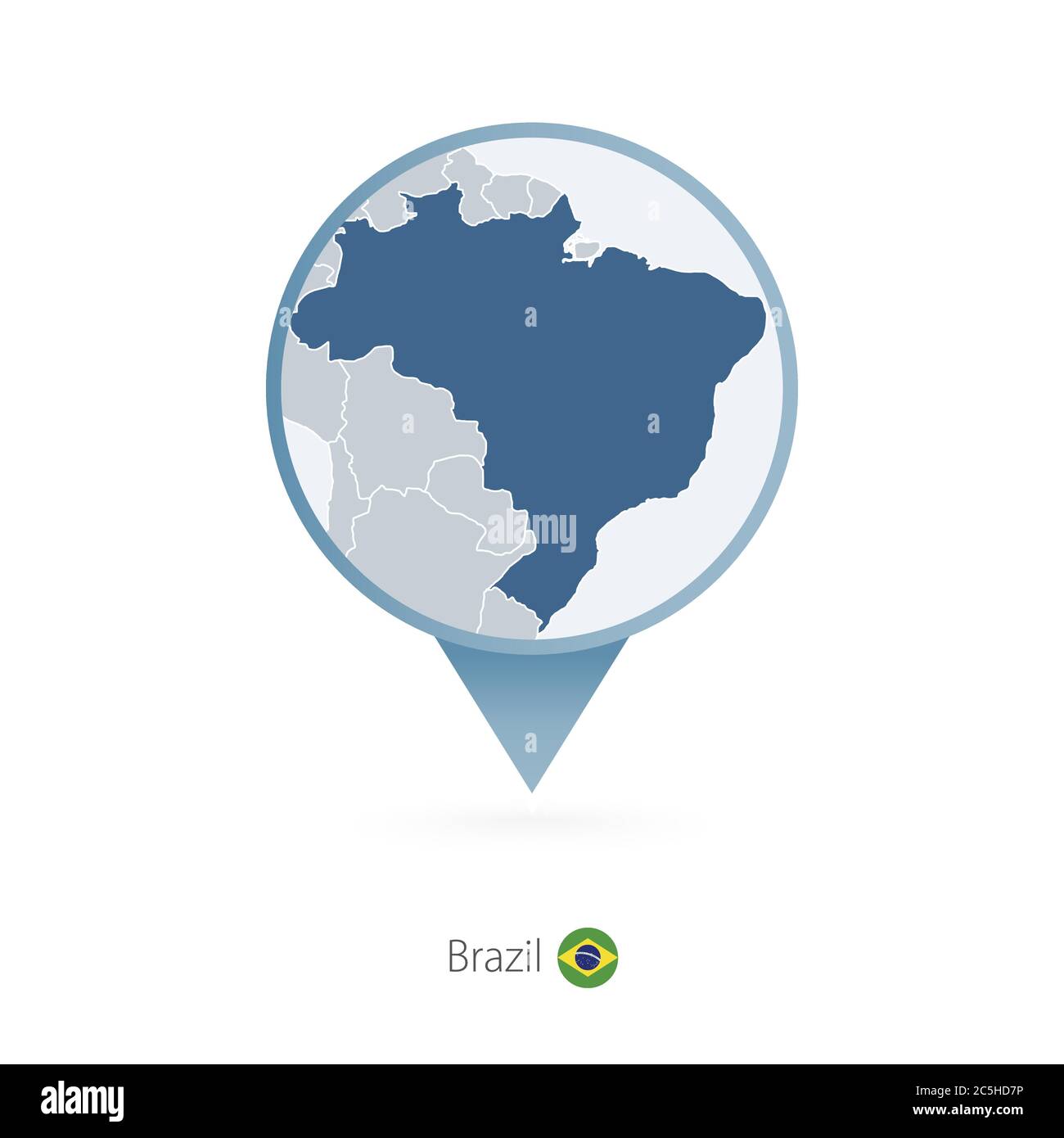 Map pin with detailed map of Brazil and neighboring countries Stock ...