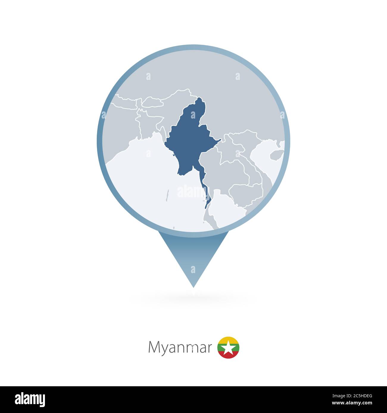Map pin with detailed map of Myanmar and neighboring countries Stock ...