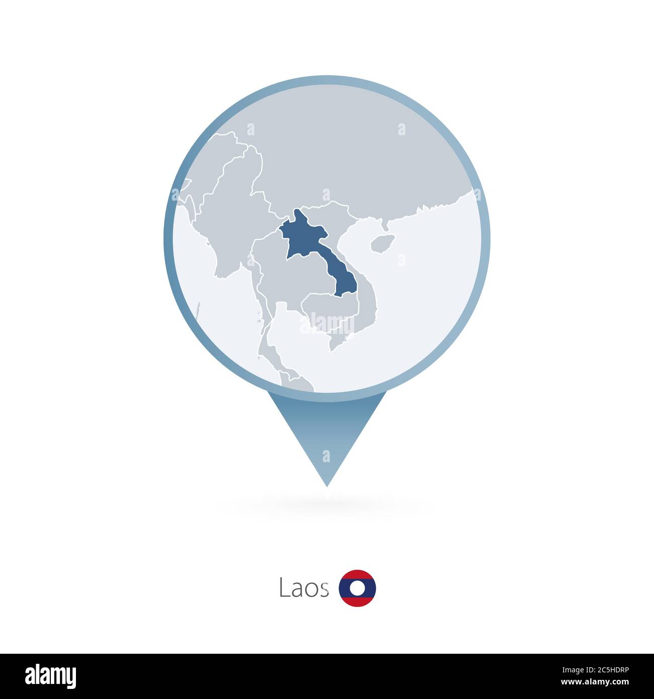 Map pin with detailed map of Laos and neighboring countries Stock ...