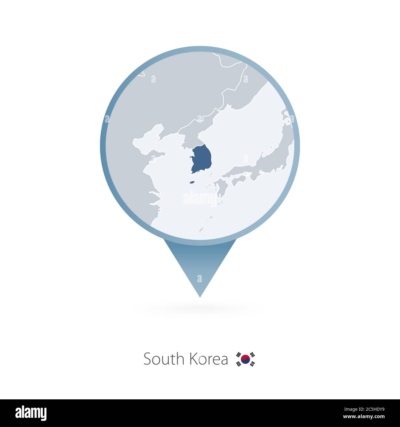Map pin with detailed map of South Korea and neighboring countries ...