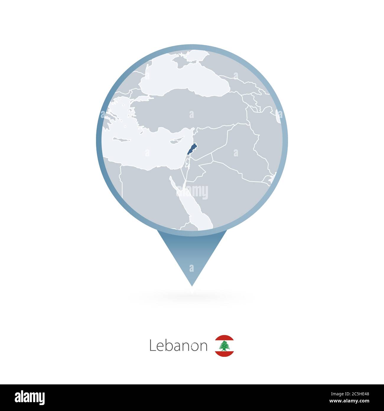 Map pin with detailed map of Lebanon and neighboring countries Stock ...