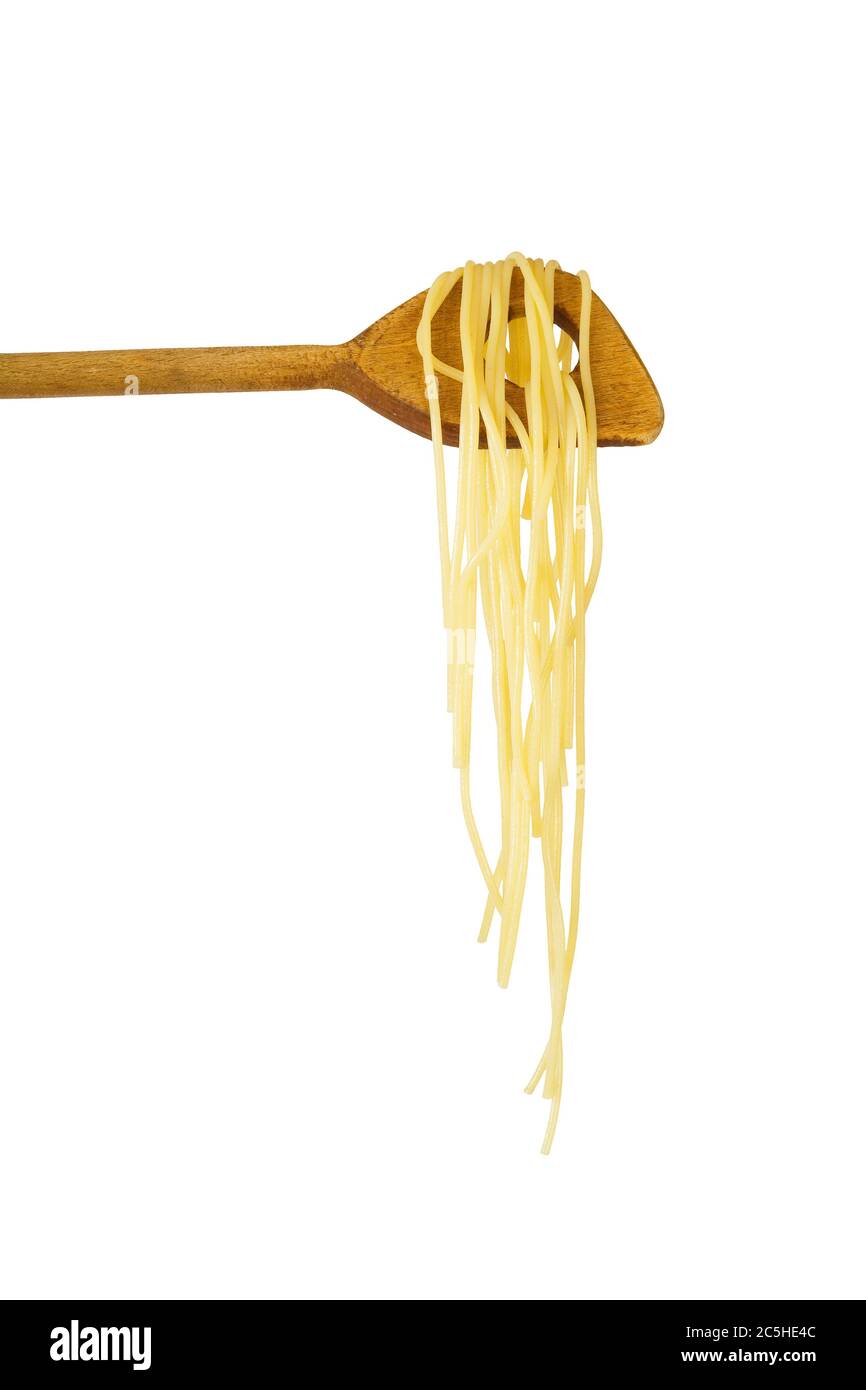 spaghetti hanging on a wooden spoon, italian food, past, cooking ...