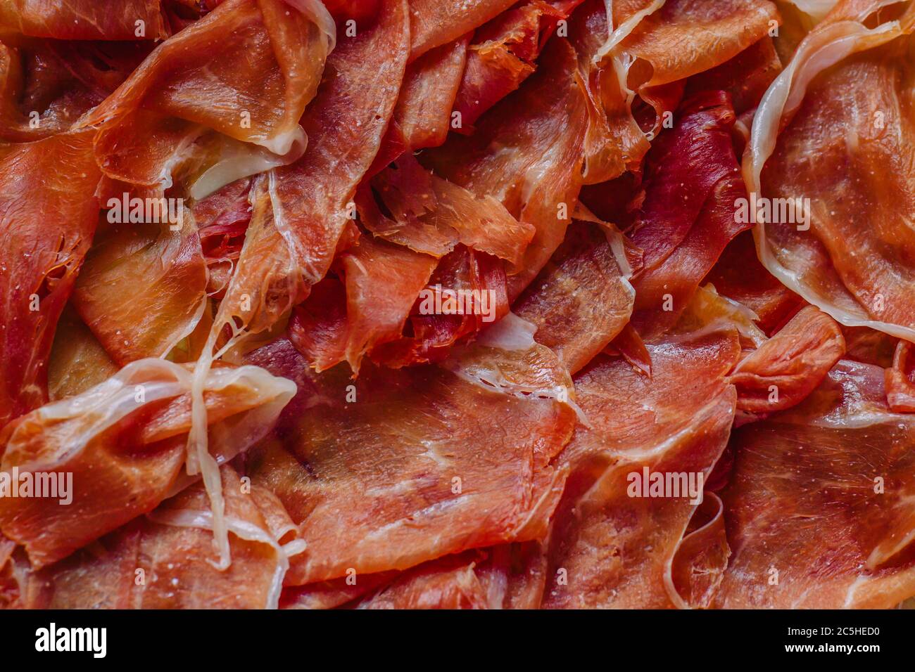 Spanish serrano ham close-up cuts Stock Photo - Alamy