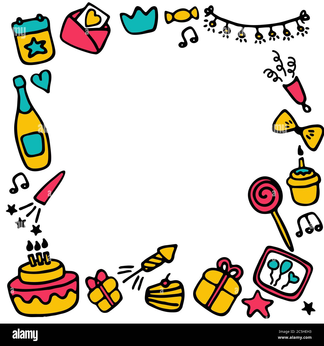 Birthday frames. Celebration b-day icon set. Hand drawn elements ...