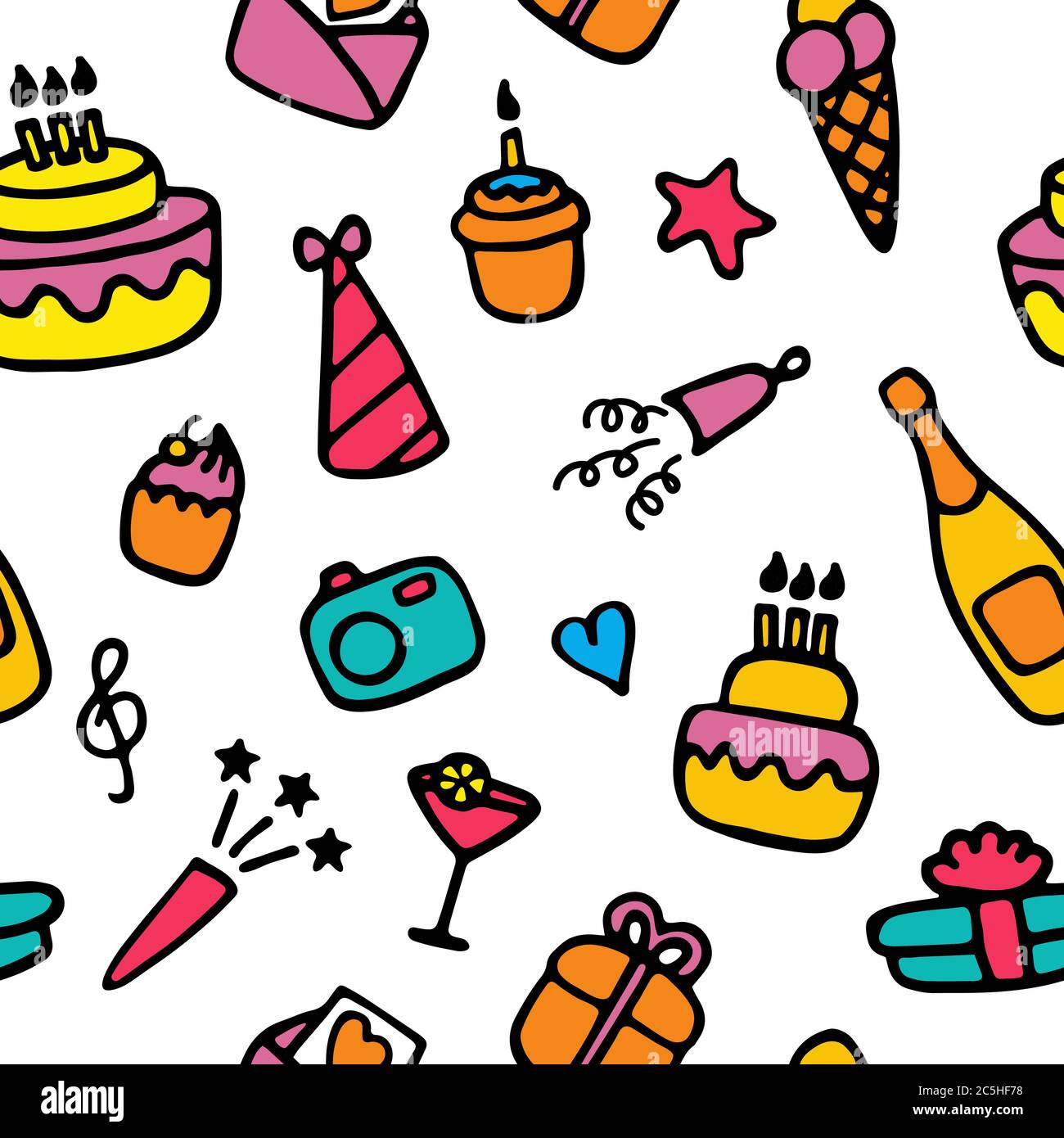Birthday colorful pattern. Hand drawn elements for print and digital ...