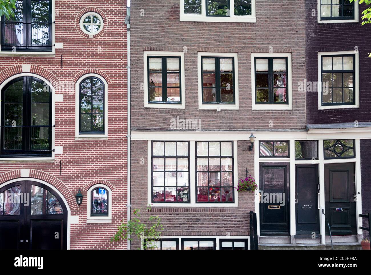 Windows and doors detail, closeup of historic building in Amsterdam ...