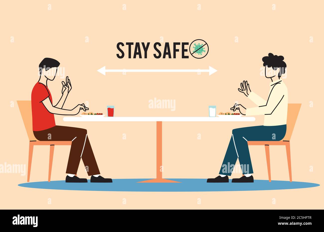 Social distancing between men at table design of New normal and Covid ...