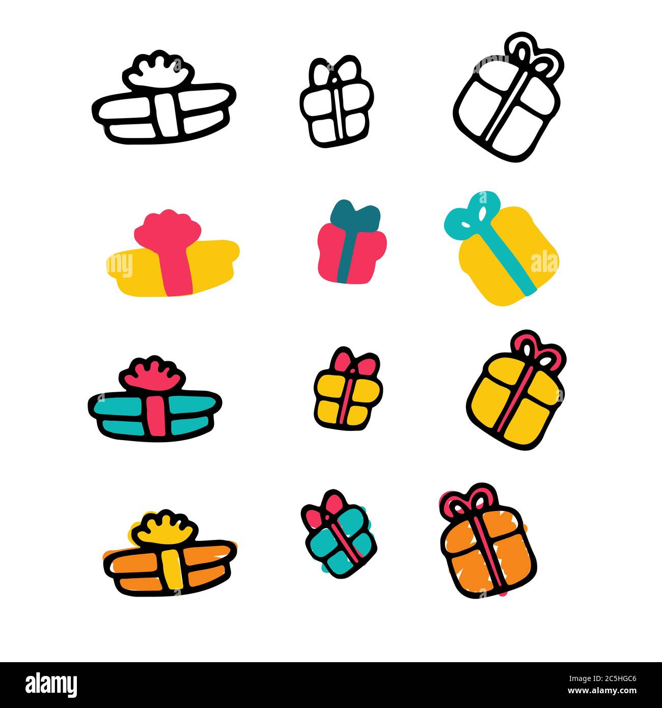 Hand-drawn gift packages icons. Doodle gifts. Vector Stock Vector Image ...