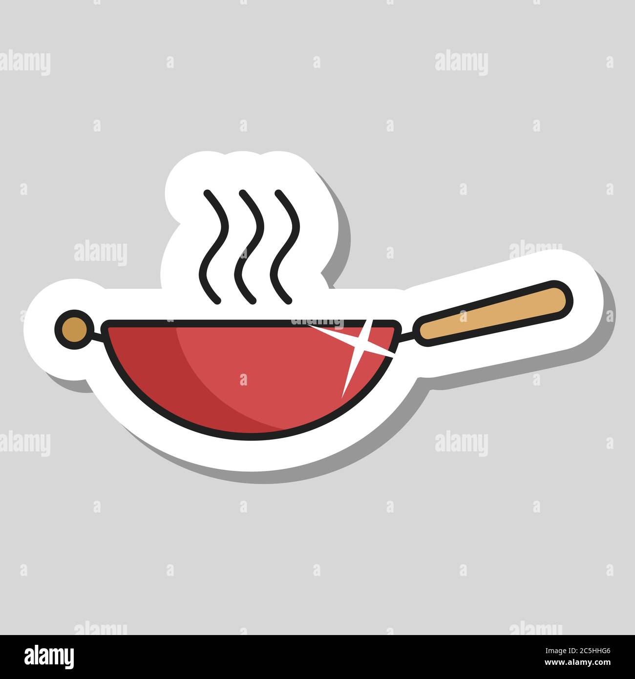 Wok frying pan vector icon. Kitchen appliance. Graph symbol for cooking ...