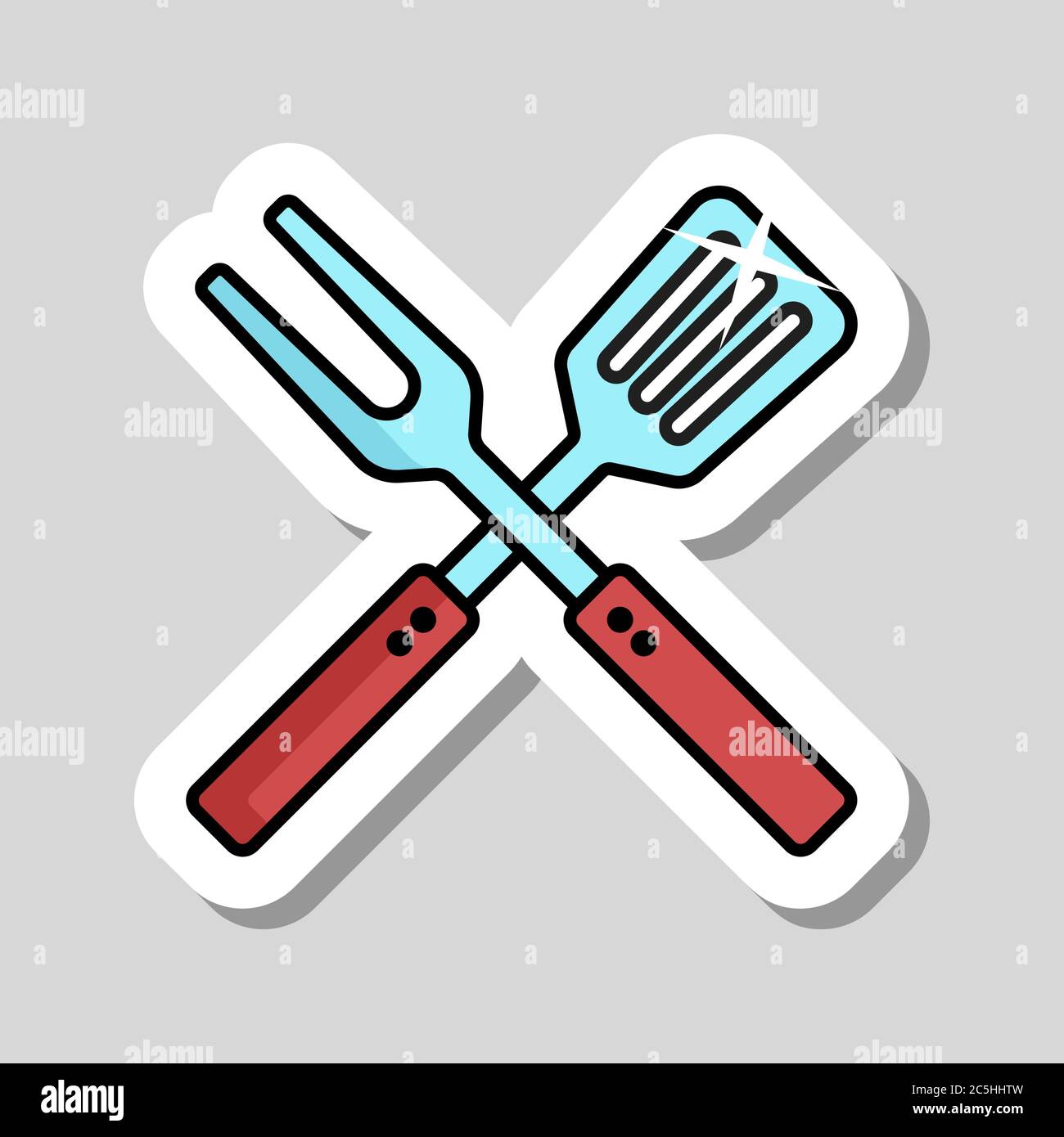 Big fork and spatula vector icon. Kitchen appliance. Graph symbol for ...