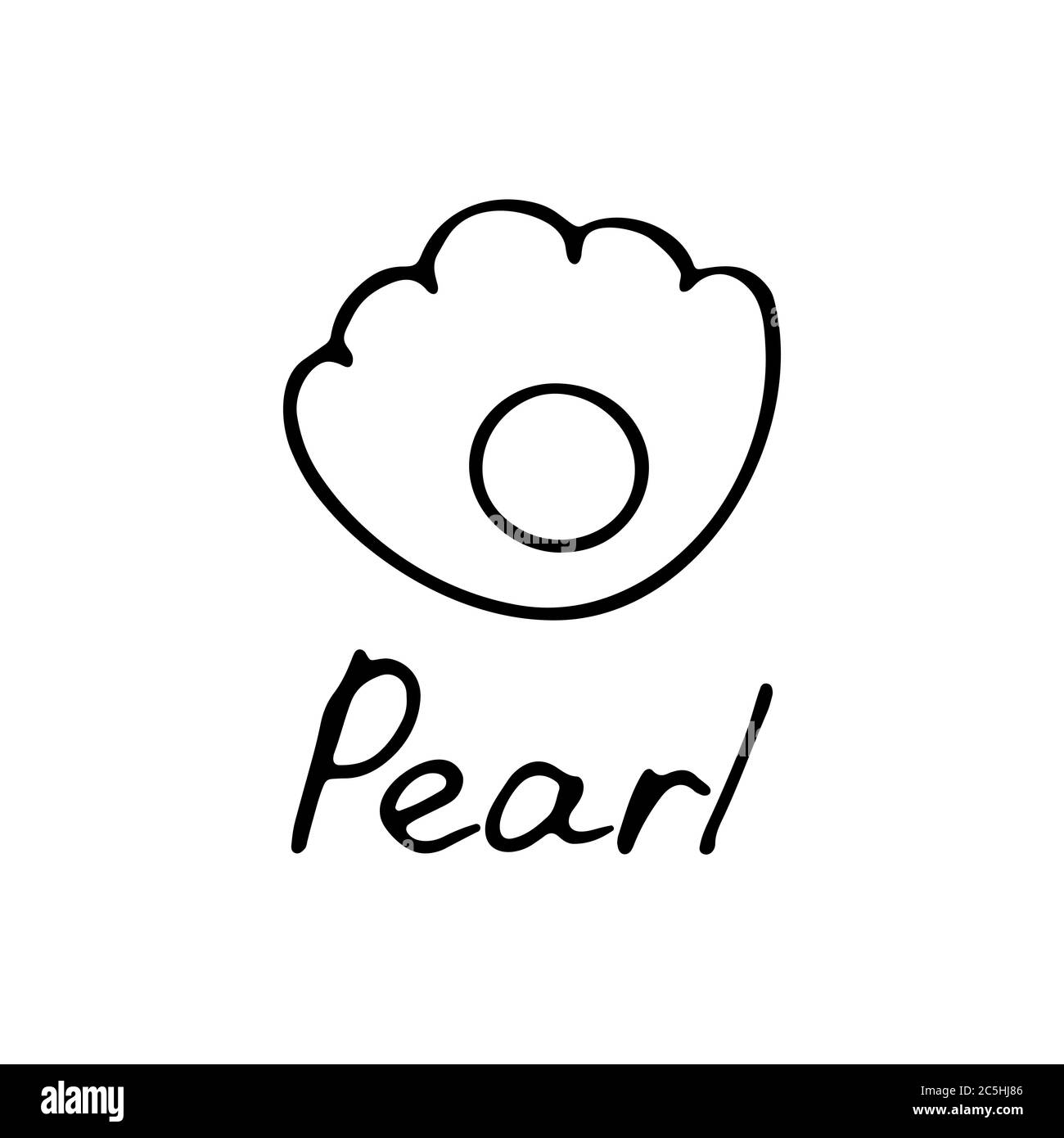 Pearl icon. Hand drawn shell sign. Simple icon for web and print ...