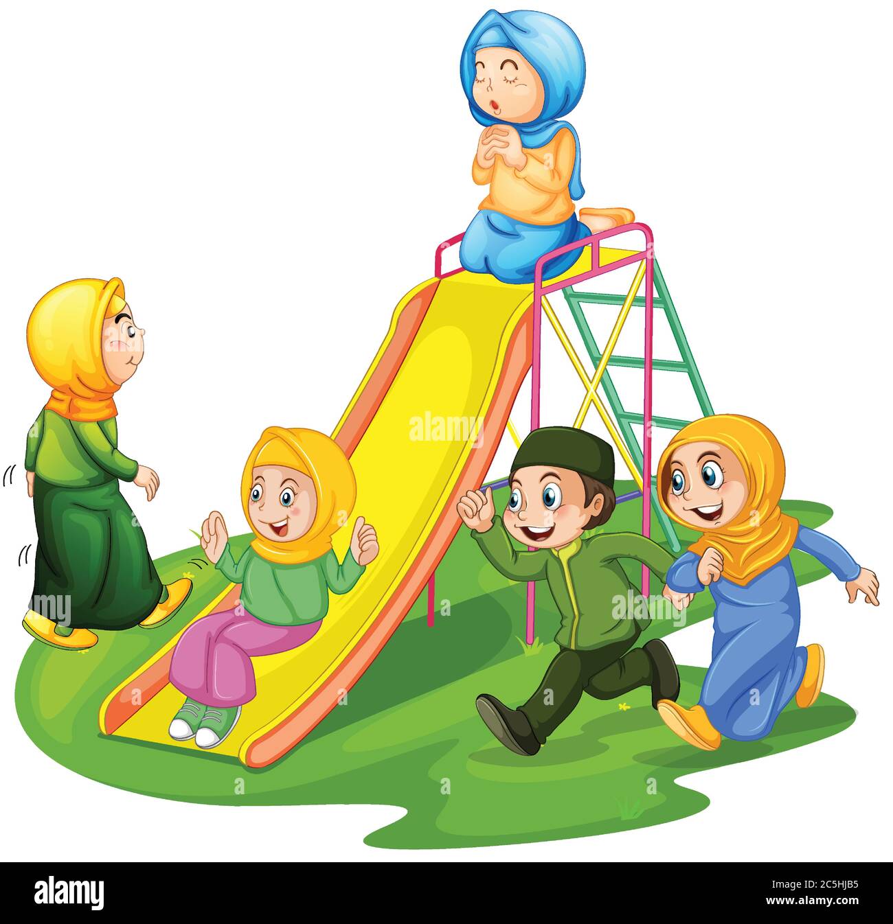 Group of muslim children at playground illustration Stock Vector Image ...