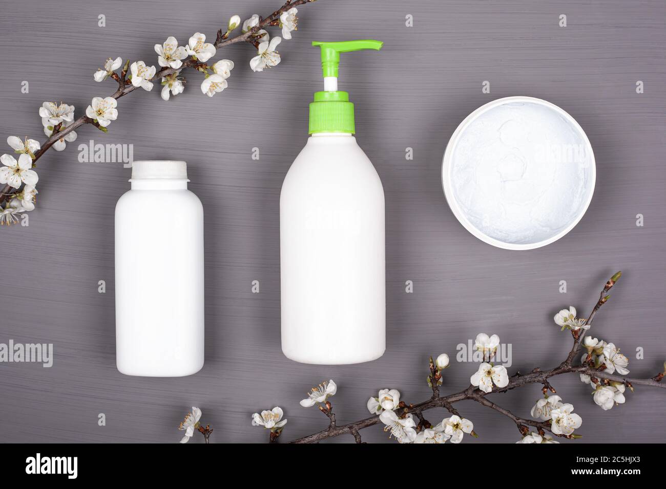 skin care cosmetics, beauty, spa. body cosmetics in white bottles on a ...