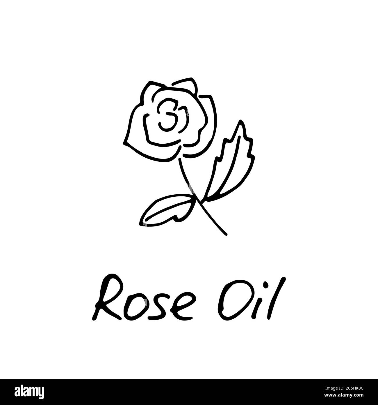 Rose oil logo for cosmetic and parfume design. Hand drawn rose label ...