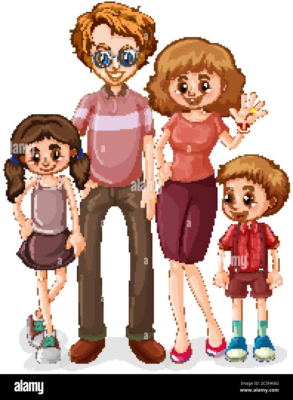 Family with parents and two children on white background illustration ...