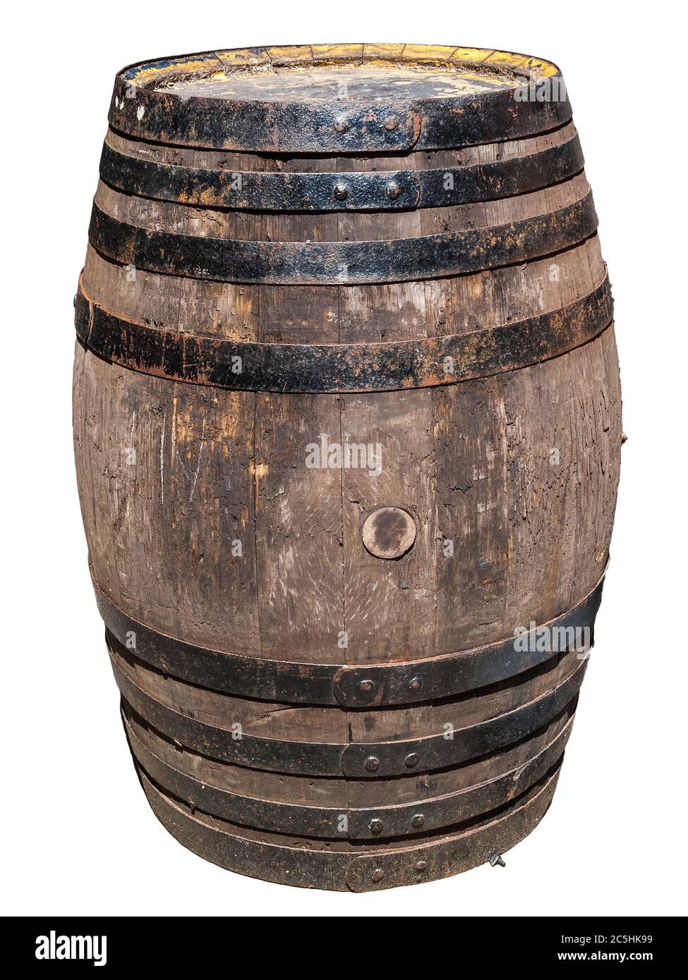 Old vintage wooden barrel cut out and isolated on a white background ...