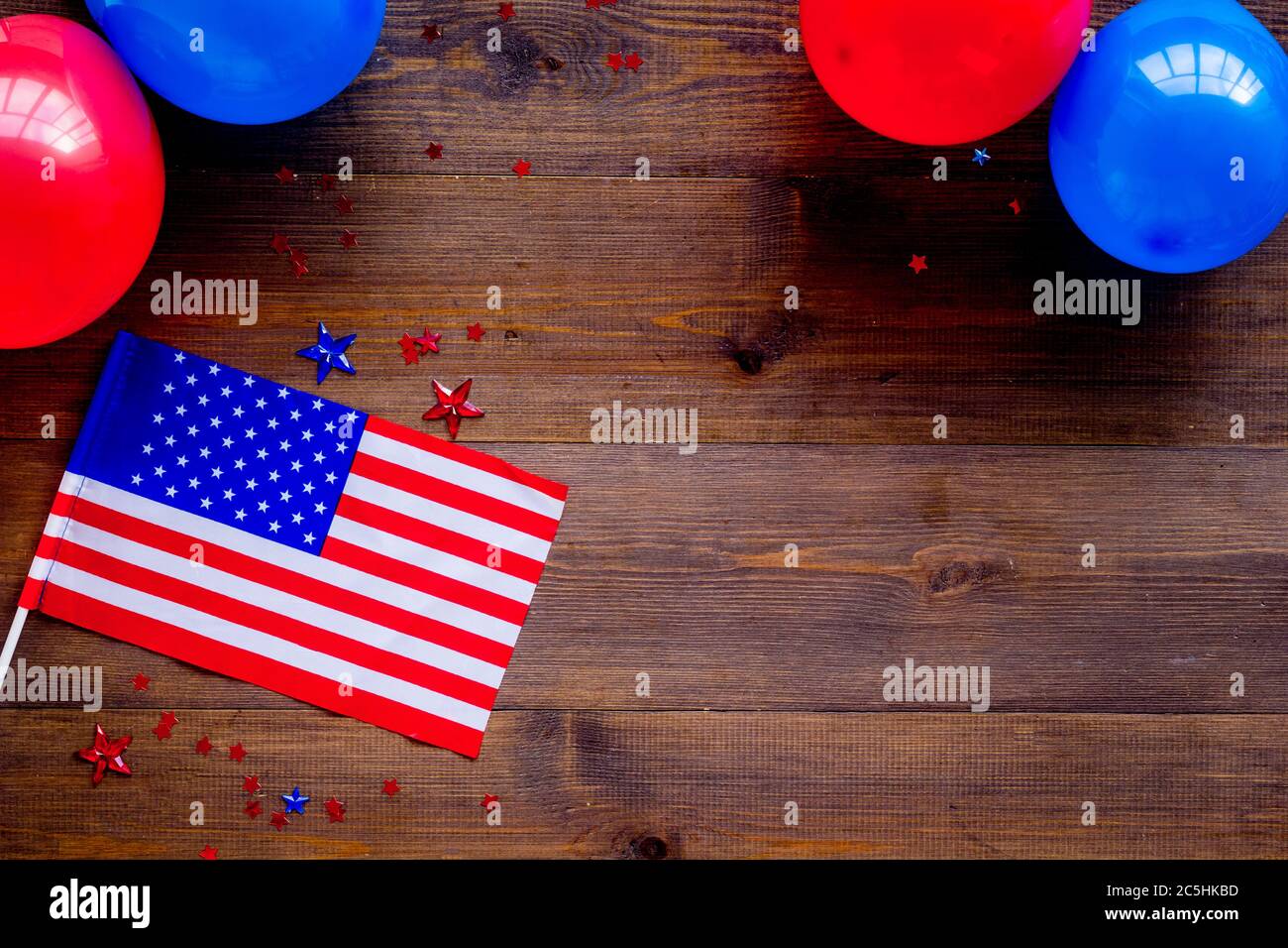 Independence Day greeting card with American flag, balloons flat lay ...