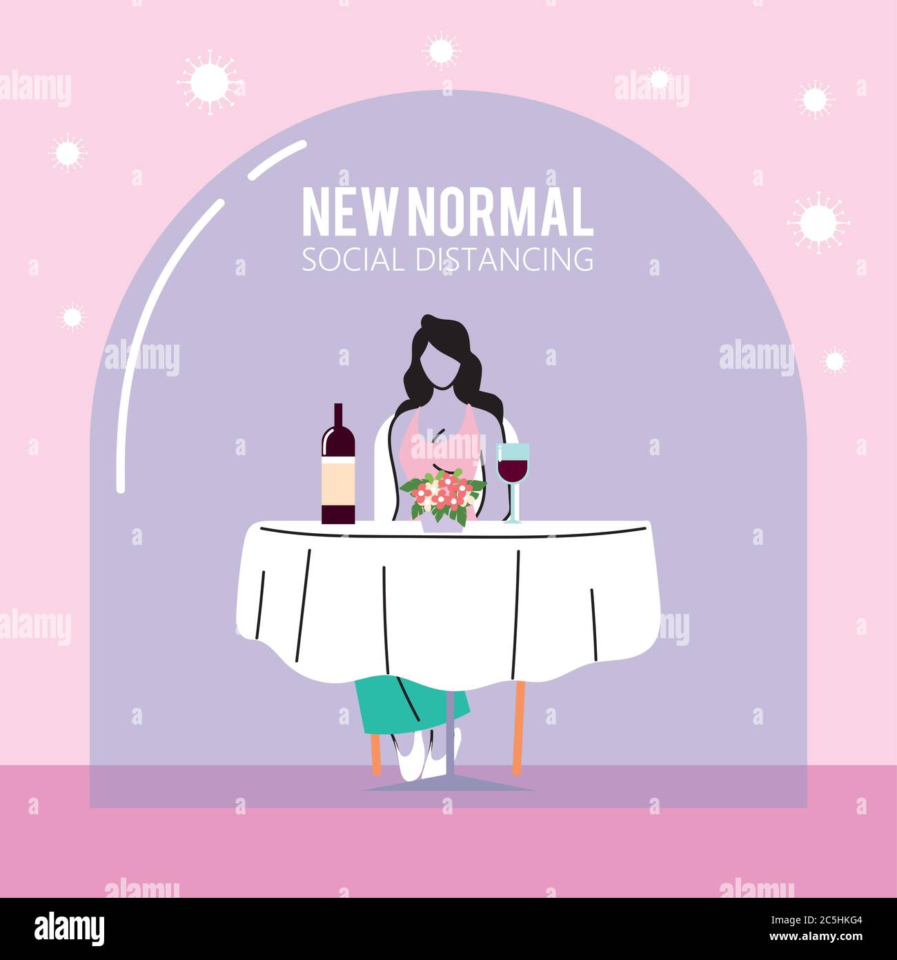 Social distancing and woman at table design of New normal and Covid 19 ...