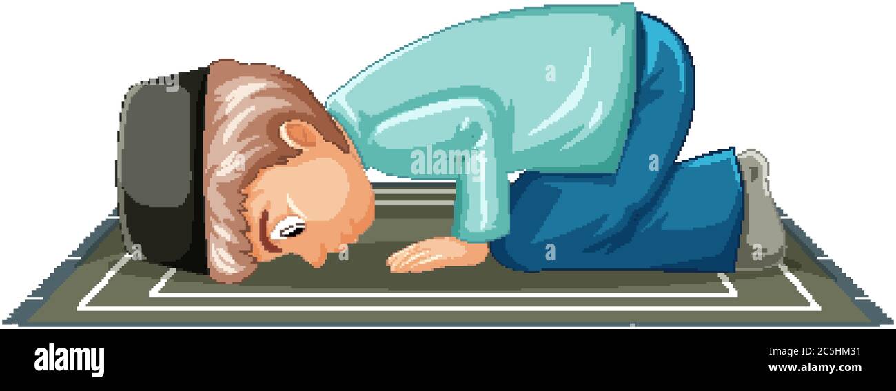 Arab muslim boy praying in traditional clothing isolated on white ...