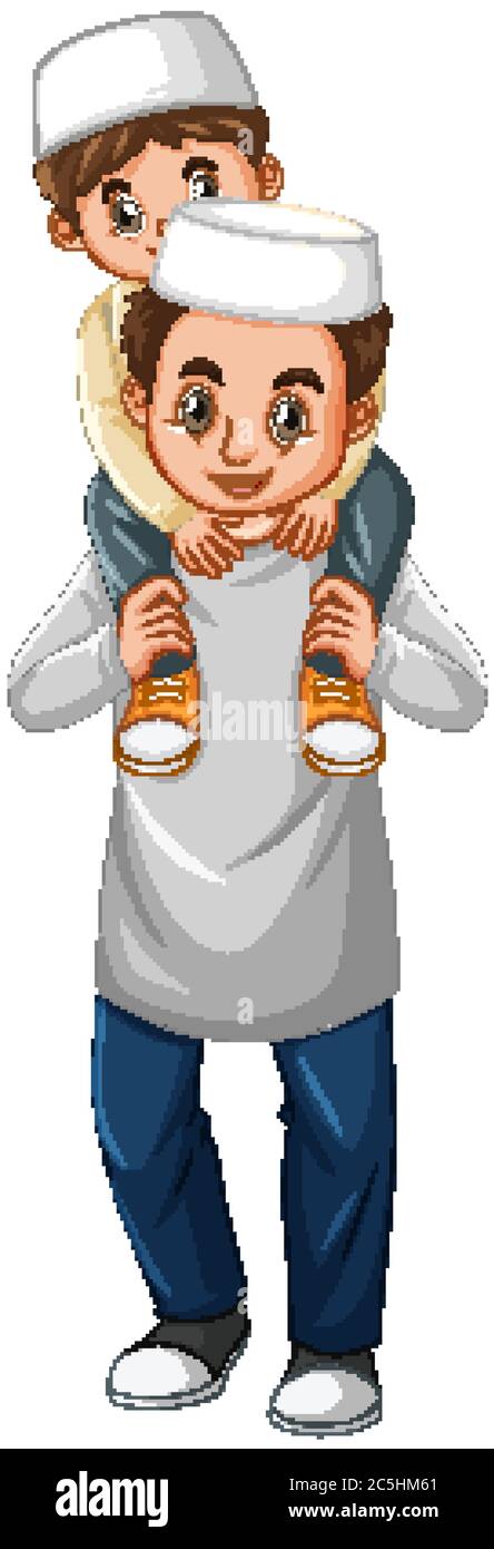 Arab muslim father and son in traditional clothing isolated on white ...