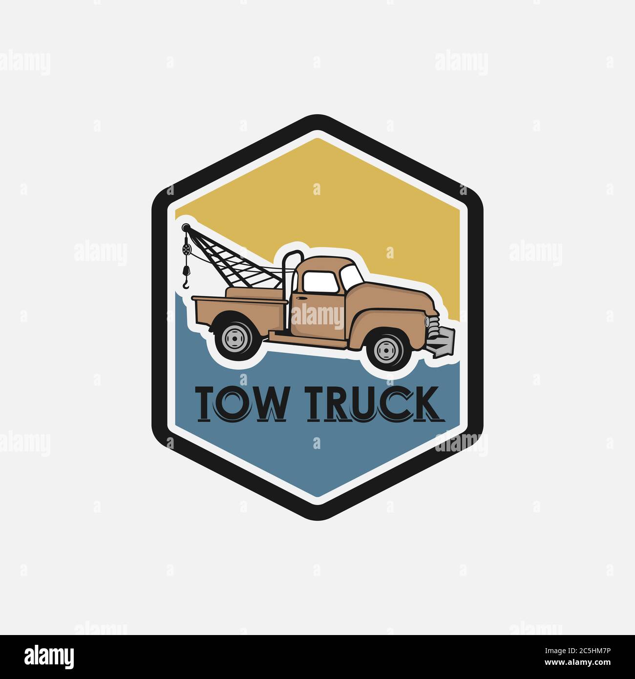 Tow truck emblem. Wrecker icon. Round the clock evacuation of cars ...