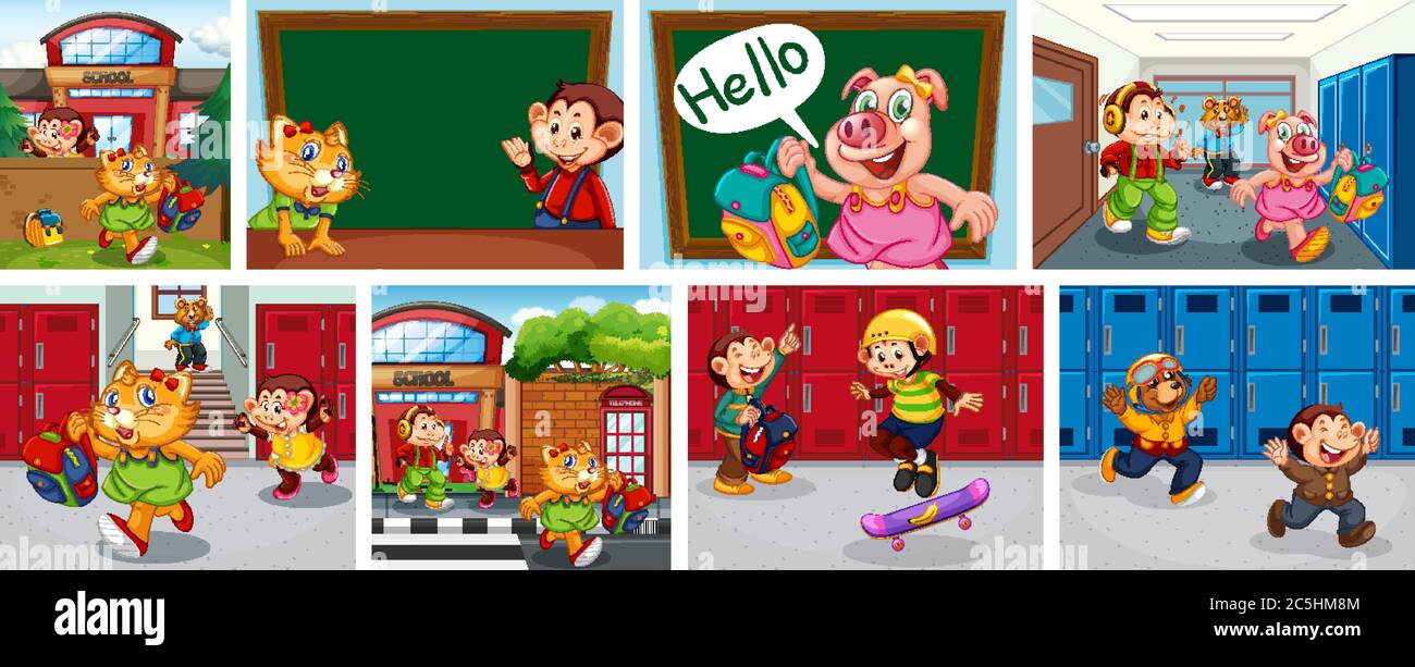 Set of animal students at school illustration Stock Vector Image & Art ...
