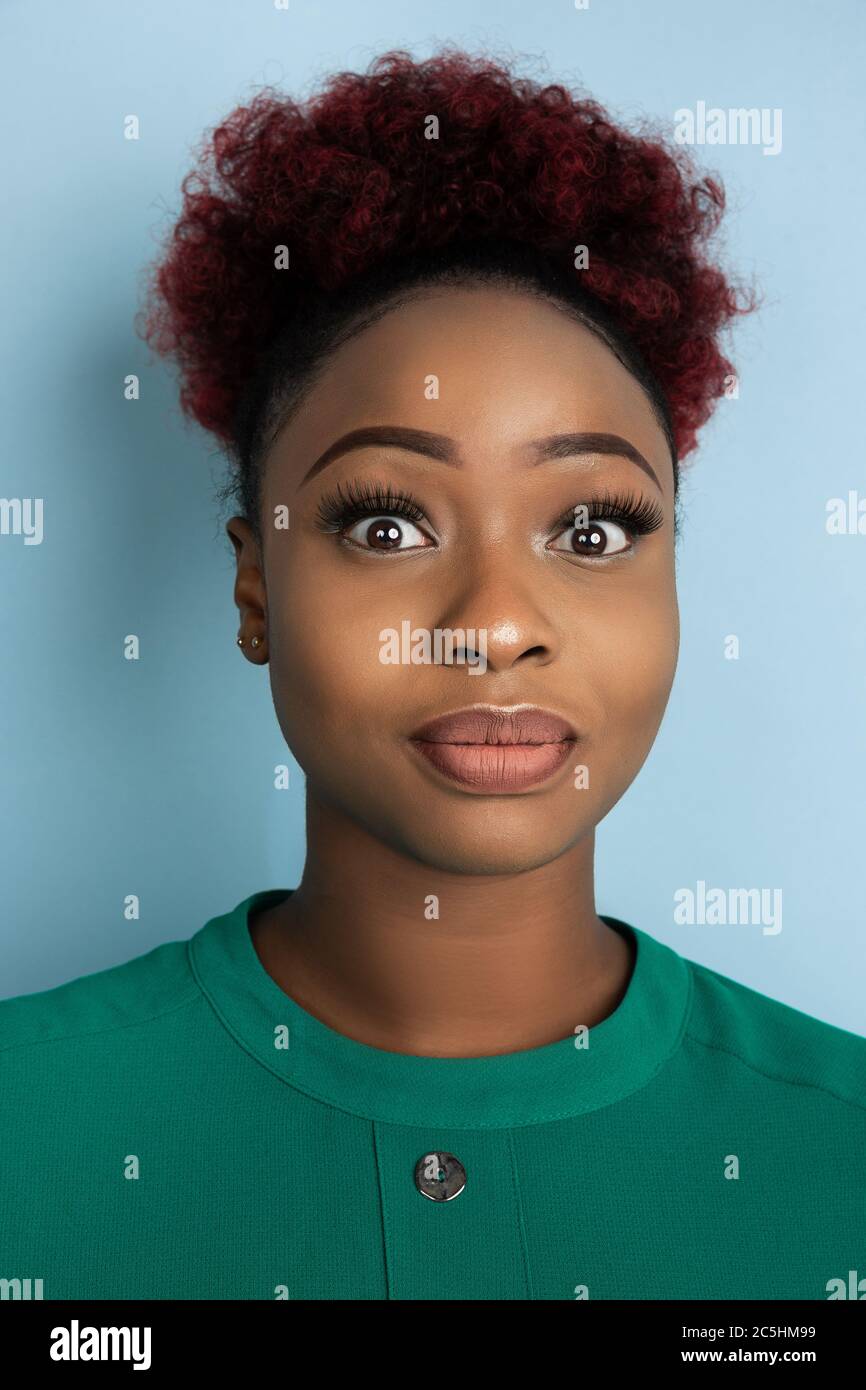 Calm and beautiful. African-american young woman's close up portrait on ...