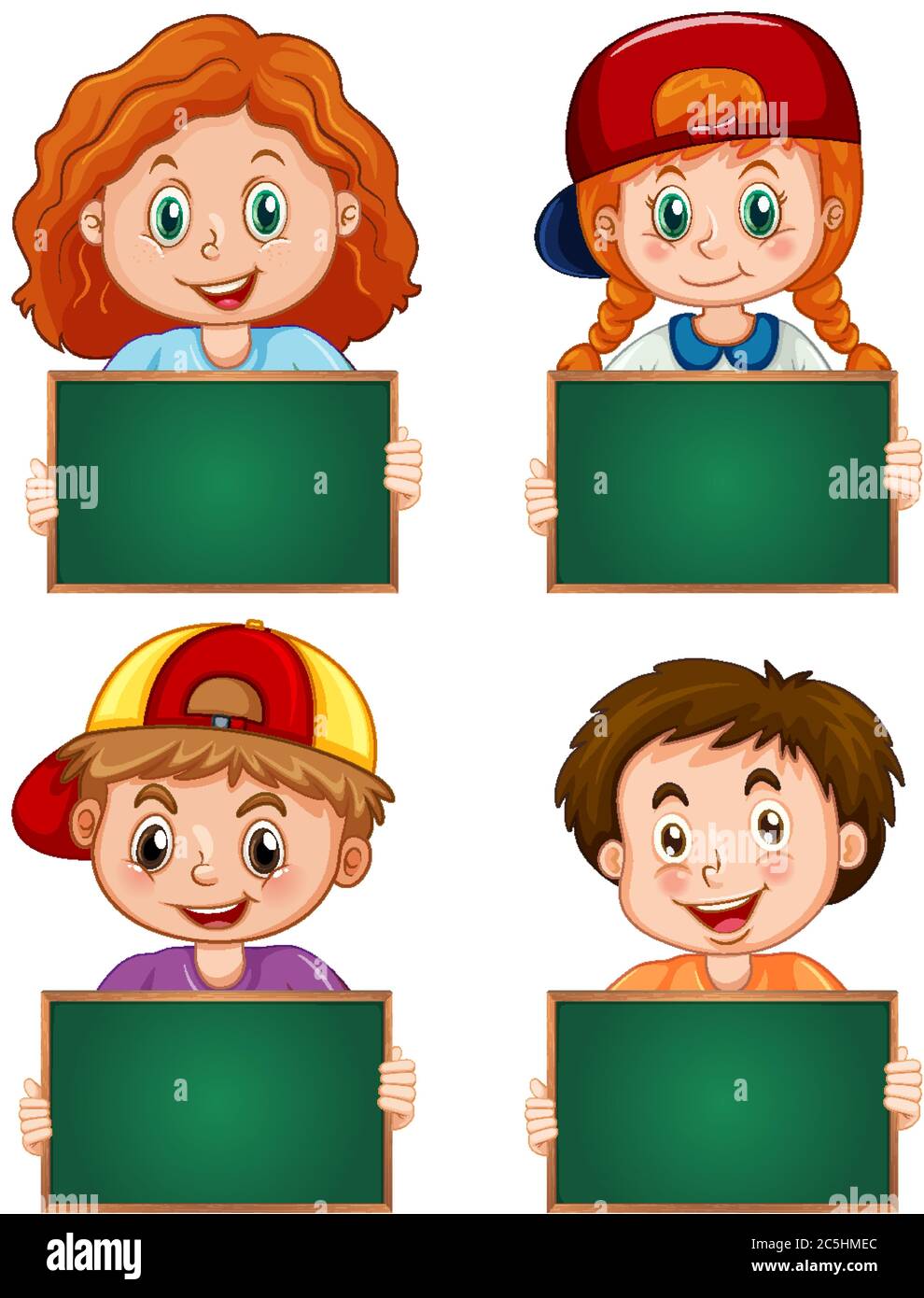 Blank sign template with happy children on white background ...