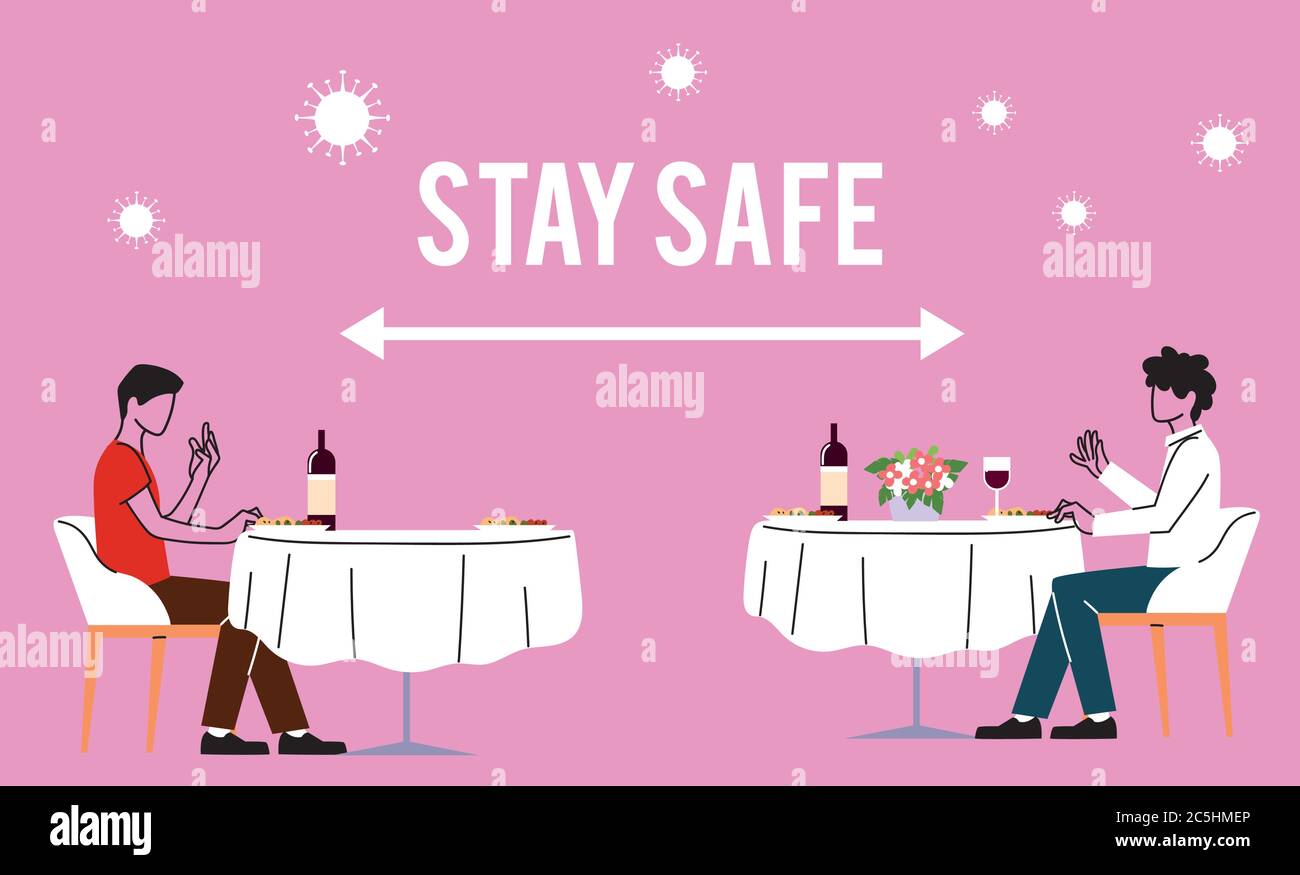 Social distancing between men at table design of New normal and Covid ...