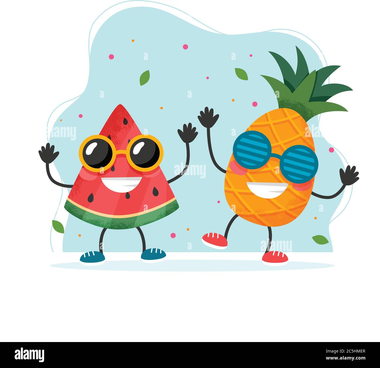 Cute pineapple and watermelon characters. Colorful summer design ...