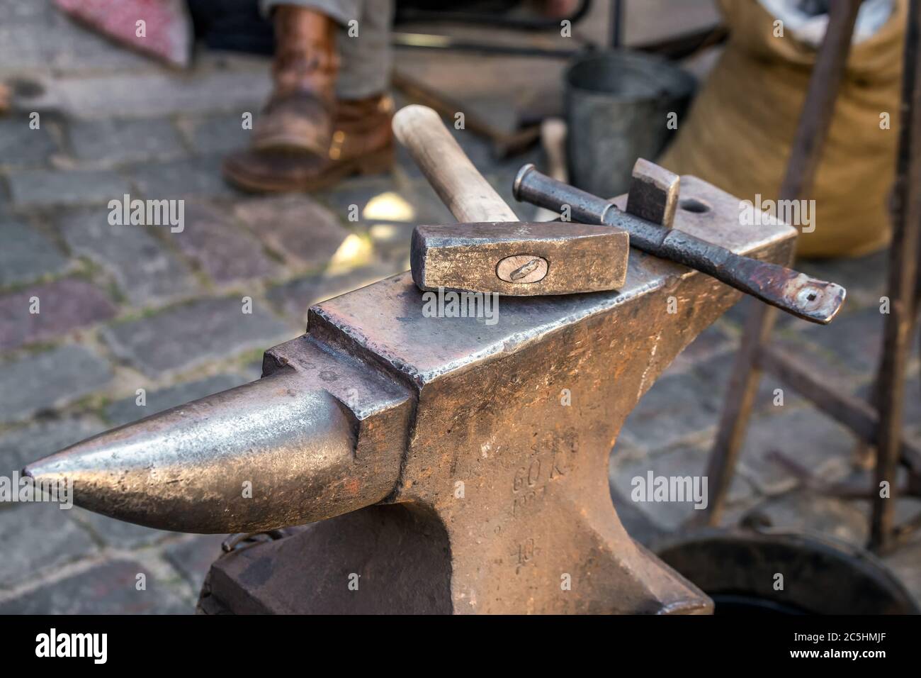 Knight items during medieval carnival in Riga Old Town During sunset ...