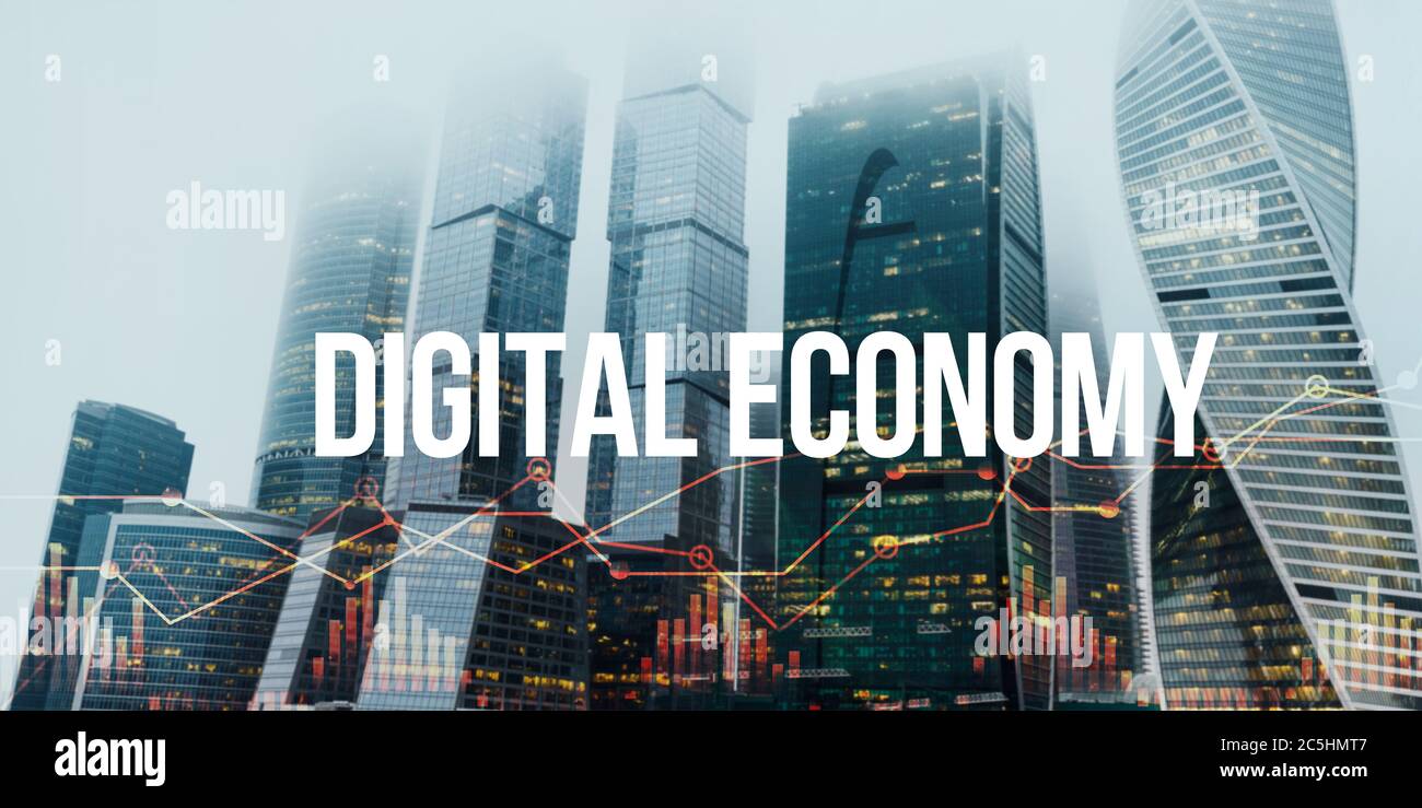 Creative collage with metropolis city, financial charts and phrase ...