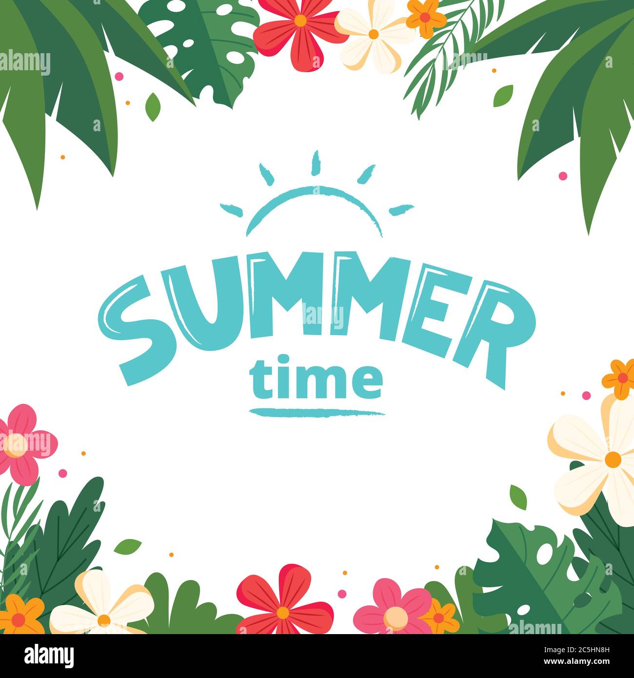 Summer lettering vector. Cute colorful floral frame. Vector ...