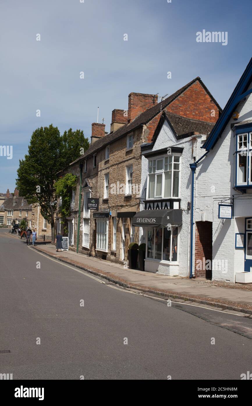Buildings on The High Street in Woodstock, Oxfordshire in the UK Stock ...