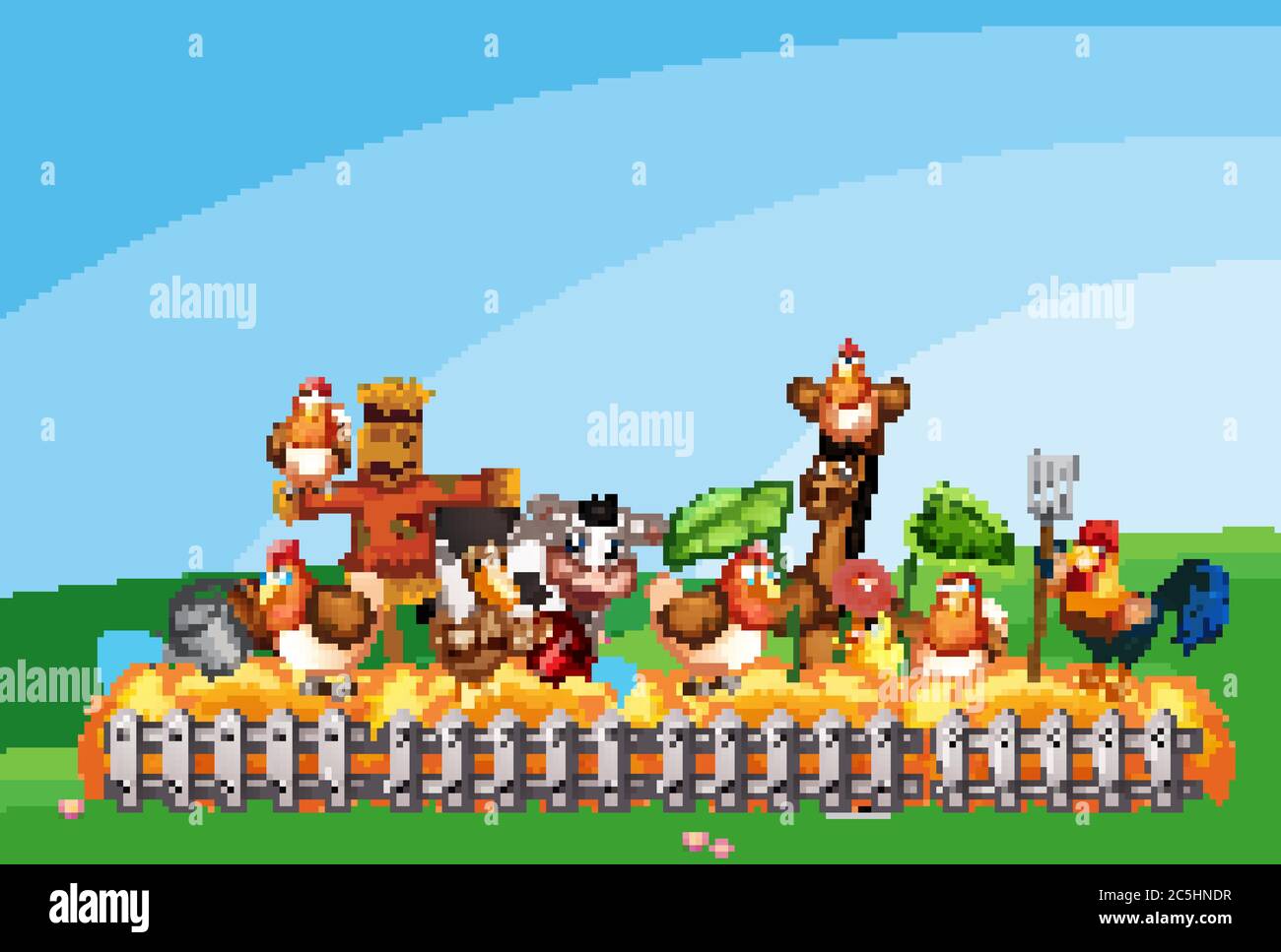 Farm scene with animal farm and blank sky illustration Stock Vector ...