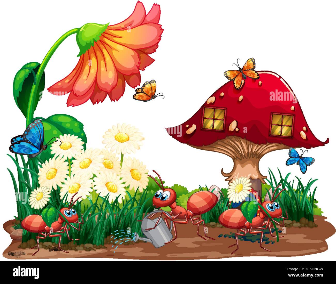 Garden scene with many insects on background illustration Stock Vector ...