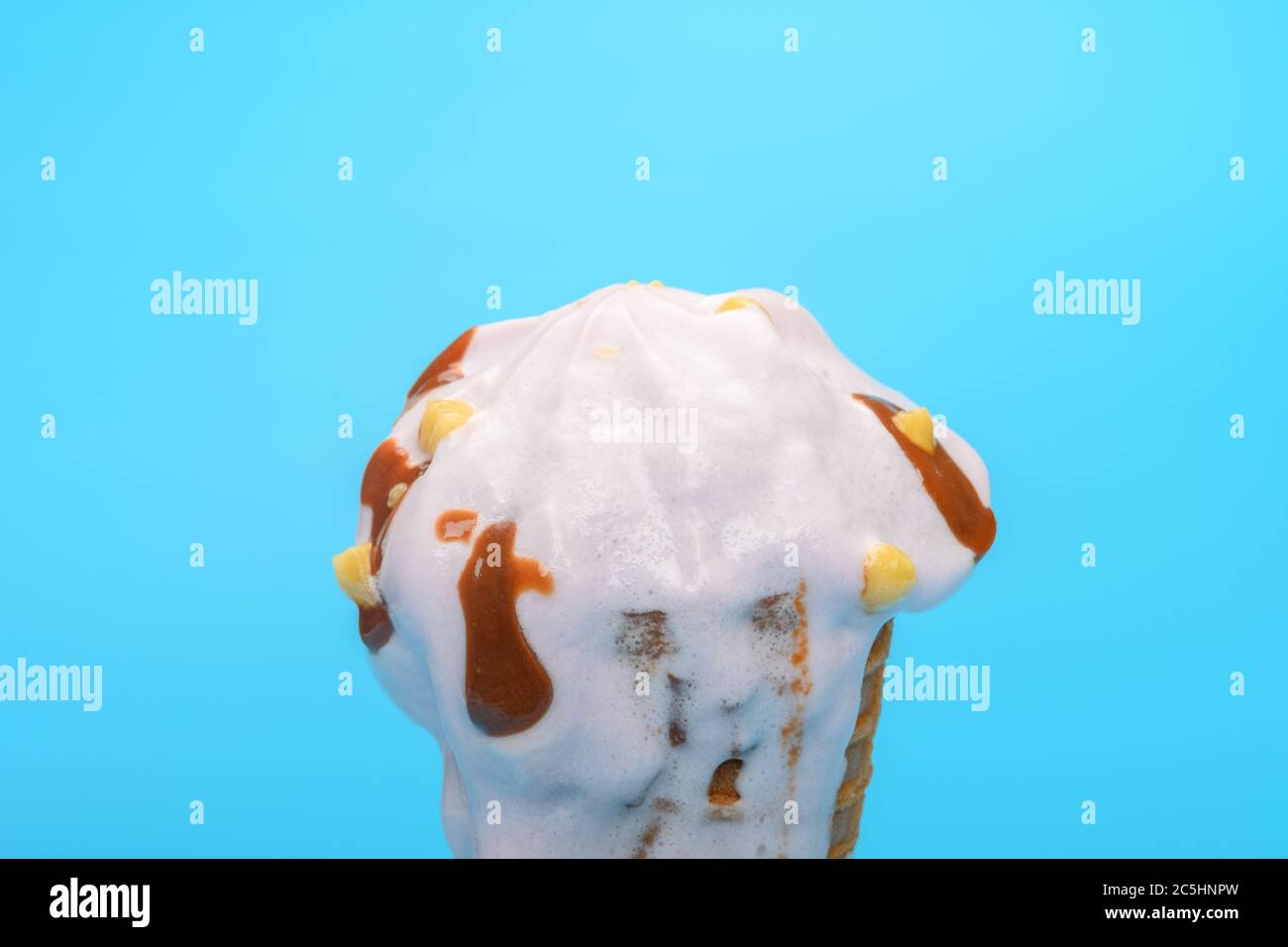 Sweet Potato Flavor Ice Cream Cone Melts A Lot On A Blue Backgroud