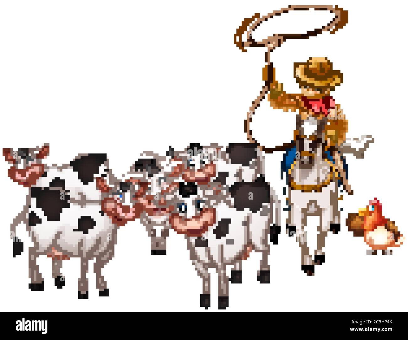 Group of domestic animals with cowboy isolated illustration Stock ...