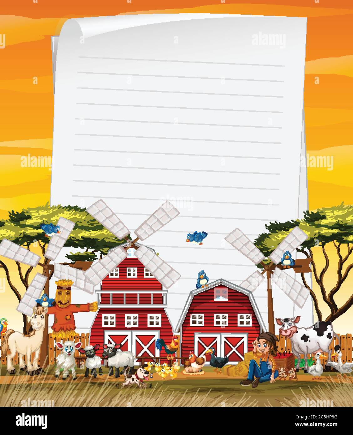 Blank paper in organic farm with animal farm set illustration Stock ...