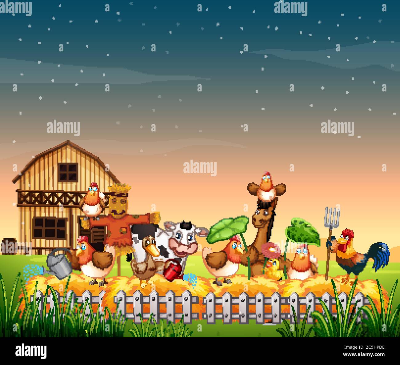 Farm scene with animal farm and blank sky illustration Stock Vector ...