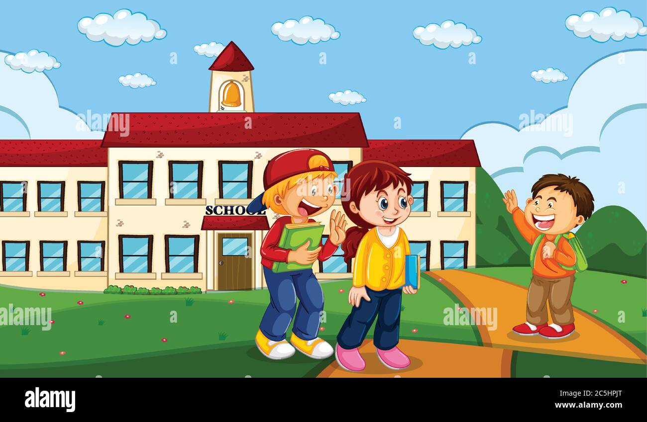 Students at school yard illustration Stock Vector Image & Art - Alamy