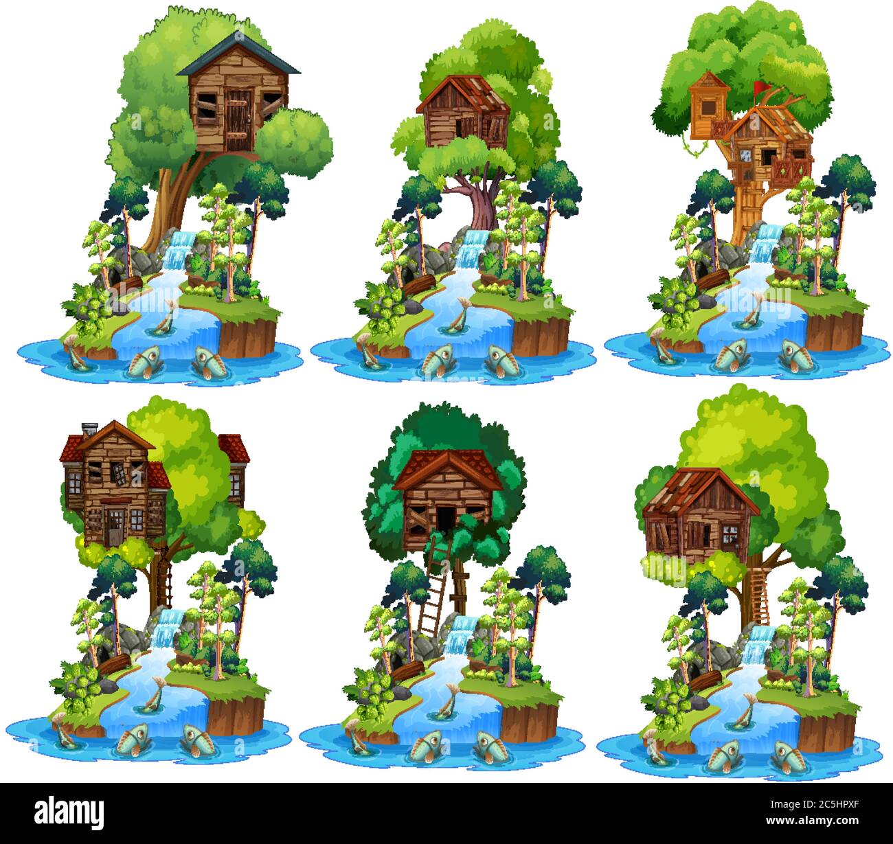 Set of old wooden tree house illustration Stock Vector Image & Art - Alamy
